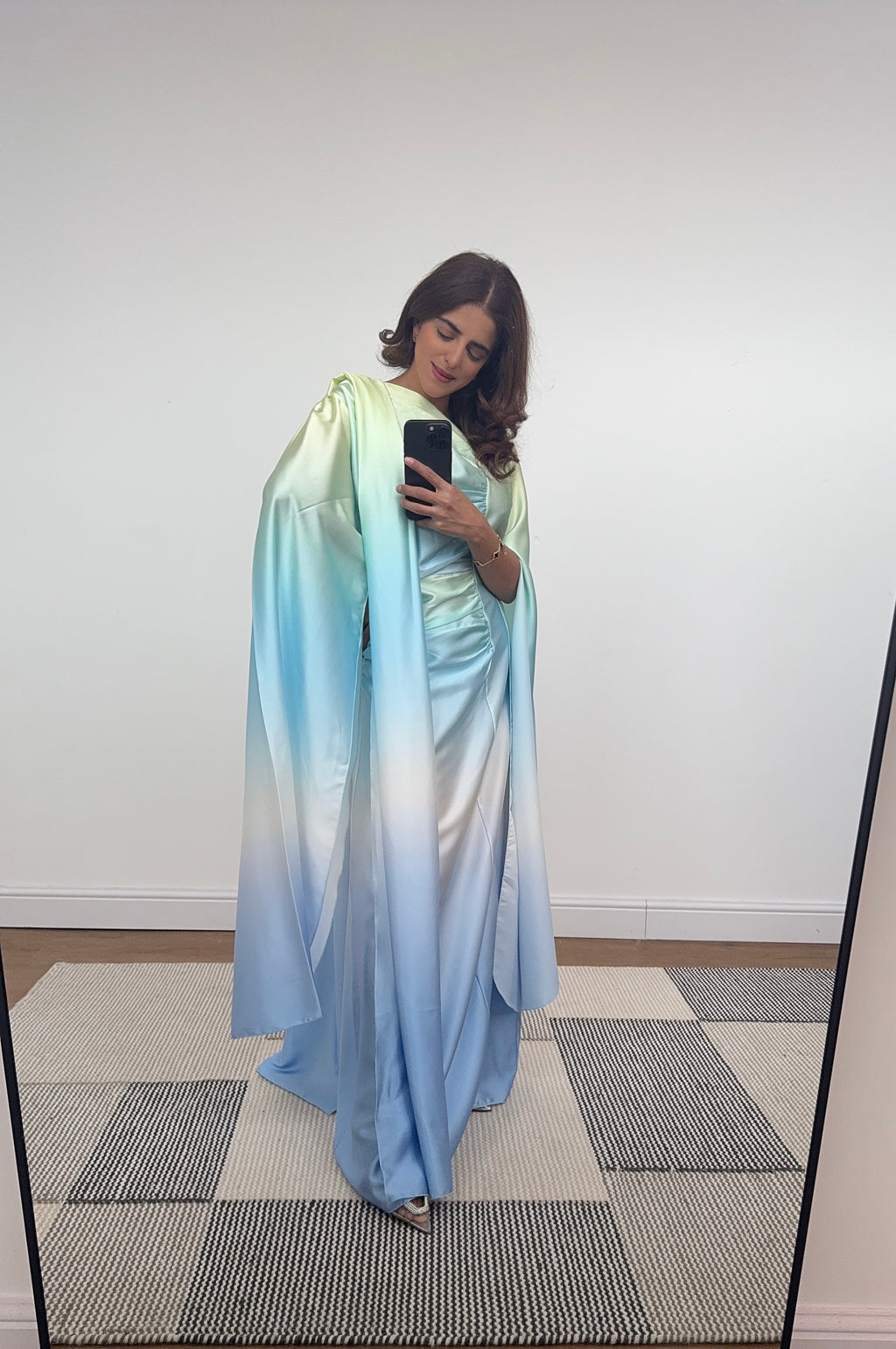 blue/yellow ombre dress with scarf- lira | Fash Focused