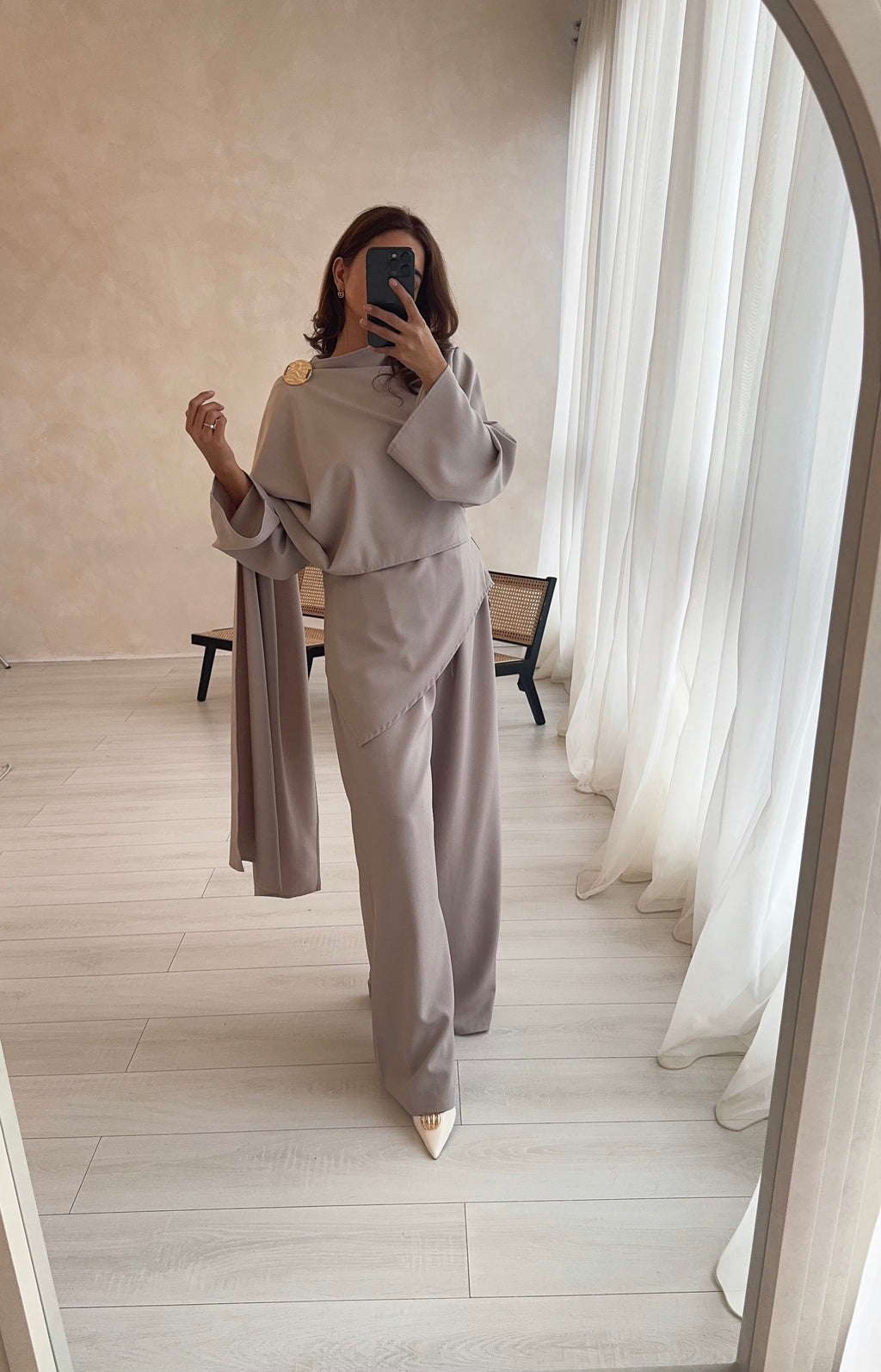 Taupe Cape Top Coord with Brooch – Oma | Fash Focused