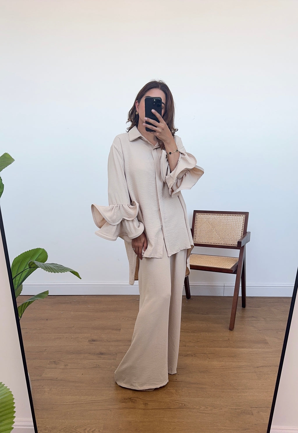 Cream Coord with ruffle sleeve- nyla | Fash Focused