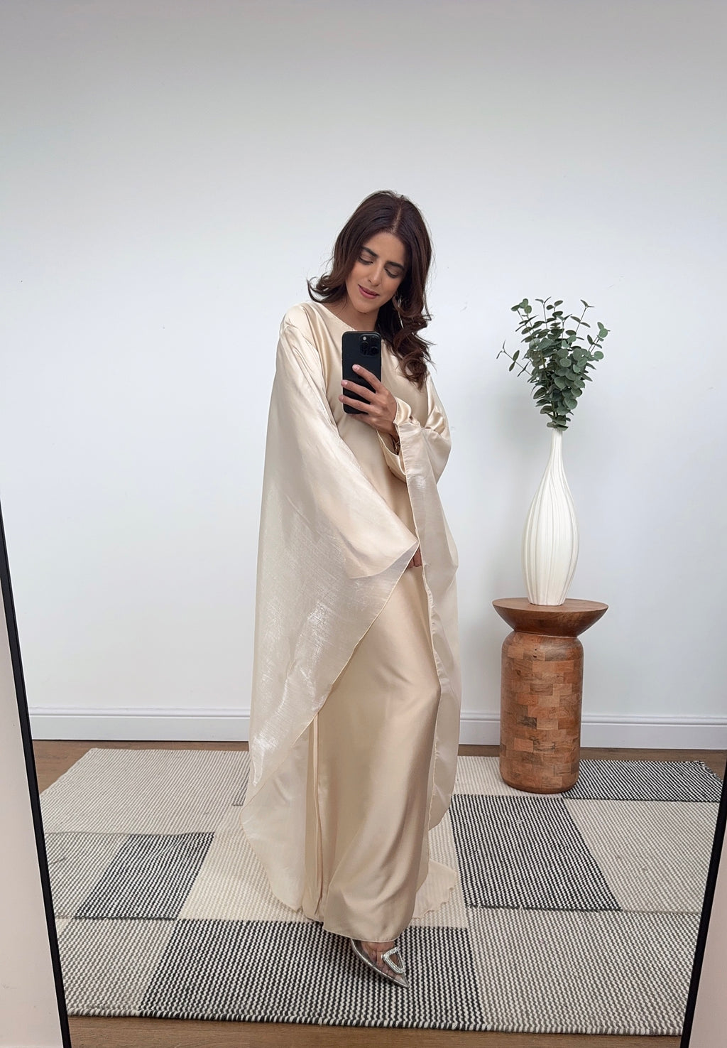 Beige kaftan with organza attached cape- sara | Fash Focused